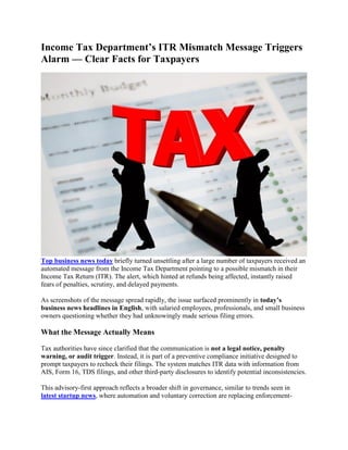 Income Tax Department’s ITR Mismatch Message Triggers Alarm — Clear ...