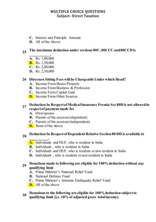 MULTIPLE CHOICE QUESTIONS ON DIRECT TAXATION | DOCX