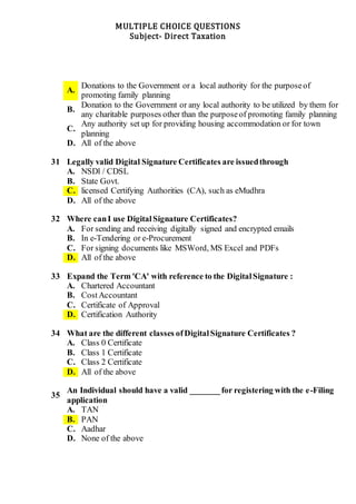 MULTIPLE CHOICE QUESTIONS ON DIRECT TAXATION | DOCX