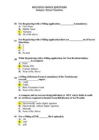 MULTIPLE CHOICE QUESTIONS ON DIRECT TAXATION | DOCX
