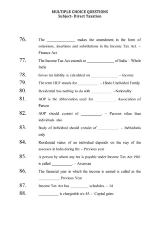 MULTIPLE CHOICE QUESTIONS ON DIRECT TAXATION | DOCX