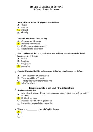 MULTIPLE CHOICE QUESTIONS ON DIRECT TAXATION | DOCX
