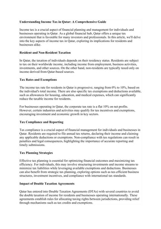 Understanding Income Tax In Qatar JBA Partners | PDF