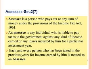 BASIC DEFINTIONS OF INCOME TAX | PPTX