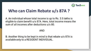 Income Tax Rebate Under Section 87A | PDF