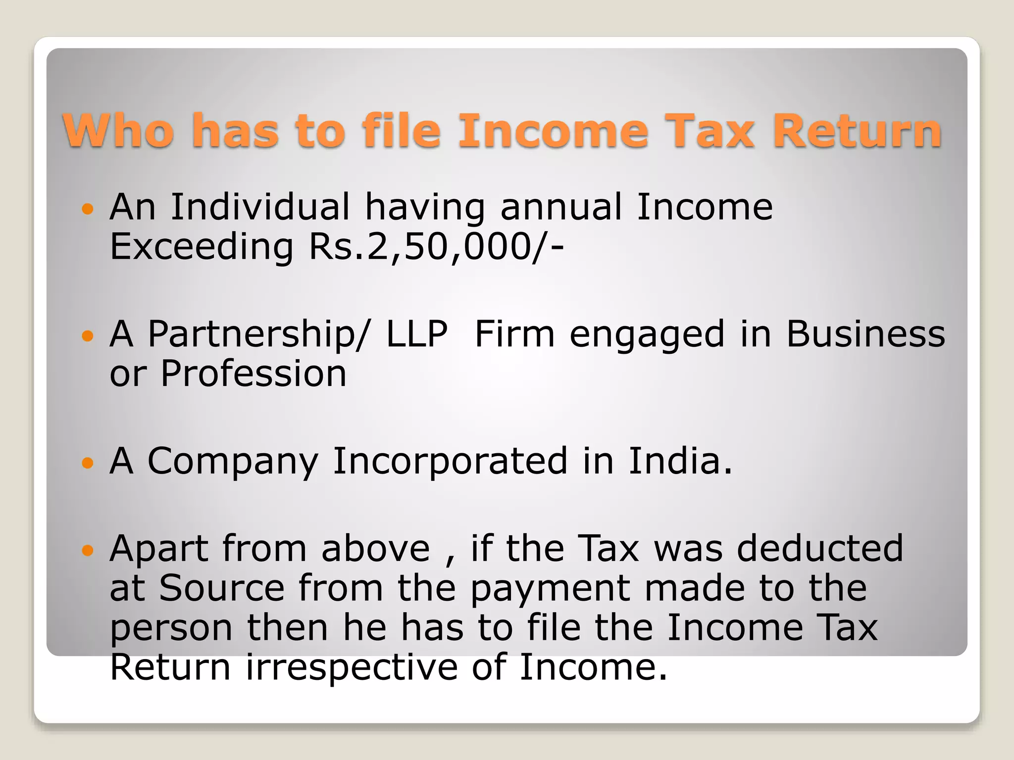 Income tax return filing ppt | PPT