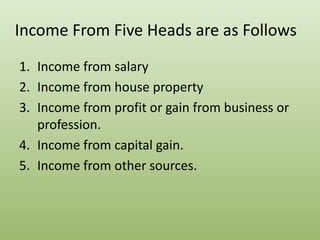 Income under the 5 heads | PPTX