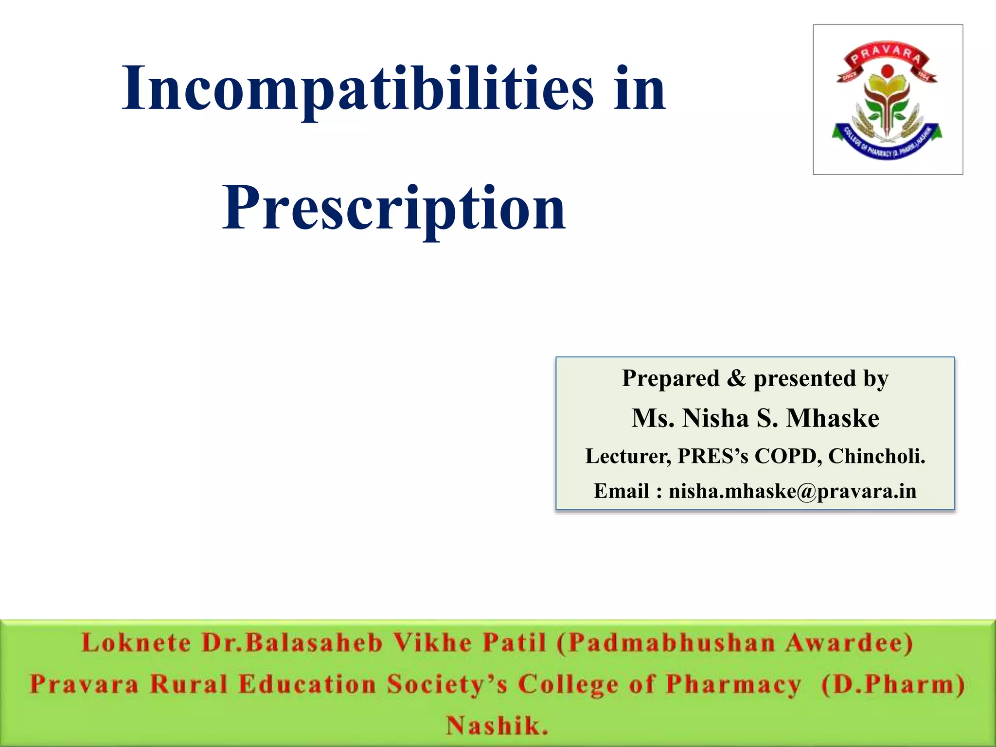 Incompatibilities in prescription | PPTX