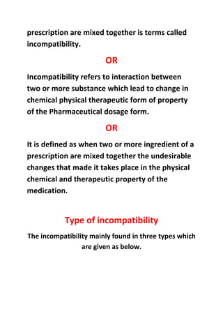 Incompatibilities pharmaceutics ii made yogesh | PDF