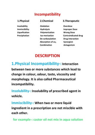 Incompatibilities pharmaceutics ii made yogesh | PDF