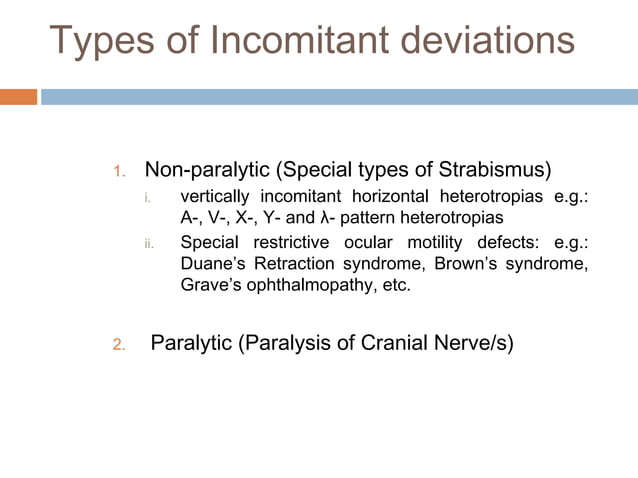Inconcomitant strabismus types and different tests | PPT