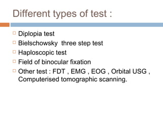 Inconcomitant strabismus types and different tests | PPT