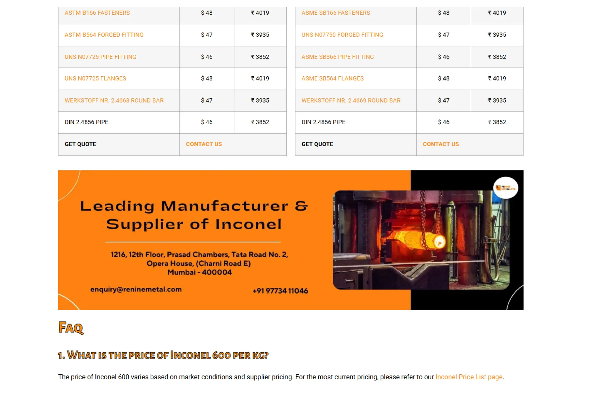 Inconel Price List (2025 Updated) - Renine Metal | PDF