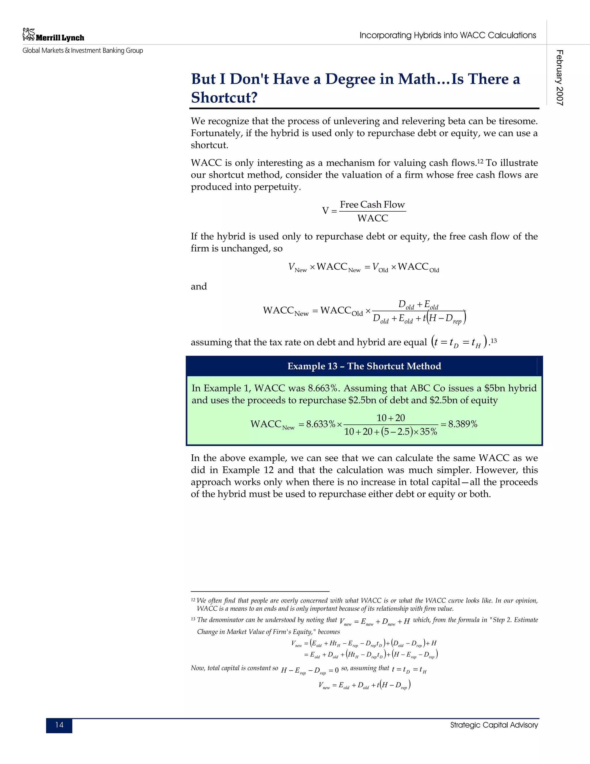 Incorporating Hybrids into WACC Calculations - Feb 2007 | PDF