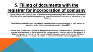 INCORPORATION OF A COMPANY, Companies act 2013.pptx