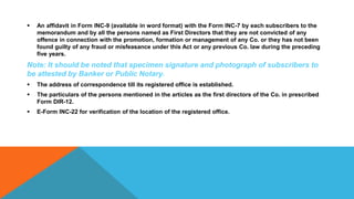 INCORPORATION OF A COMPANY, Companies act 2013.pptx