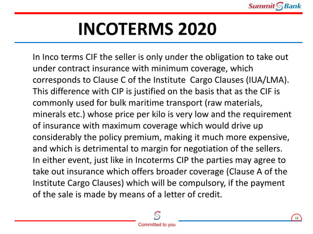INCO Terms 2020: Unit 4 | PPTX | Motor Insurance | Insurance