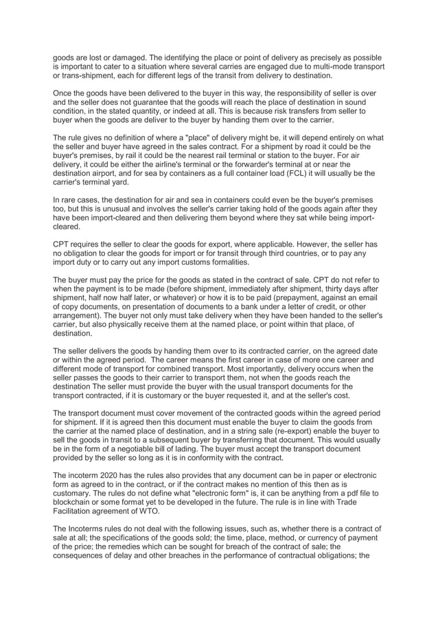 Incoterms 2020 changes the transfer of risk of goods | PDF