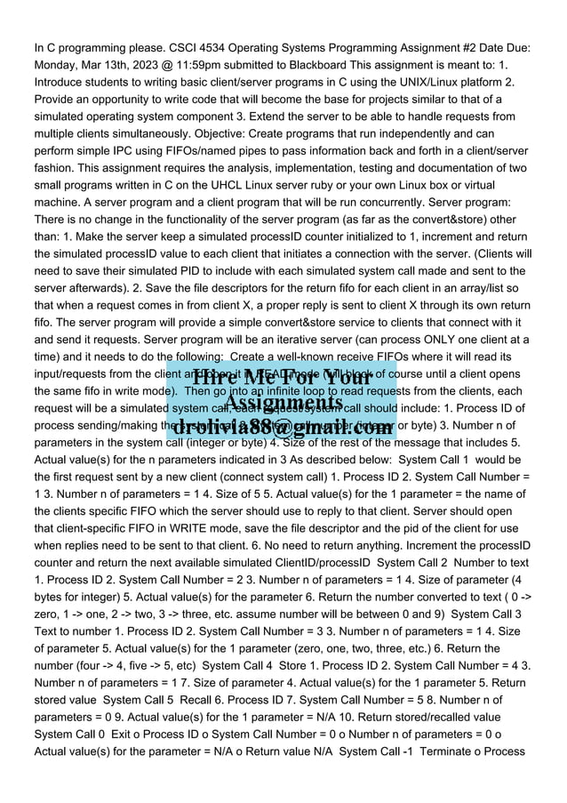 In C Programming Please Csci 4534 Operating Systems Programpdf