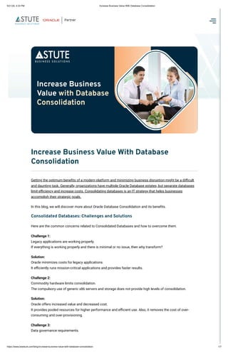Increase Business Value With Database Consolidation | PDF