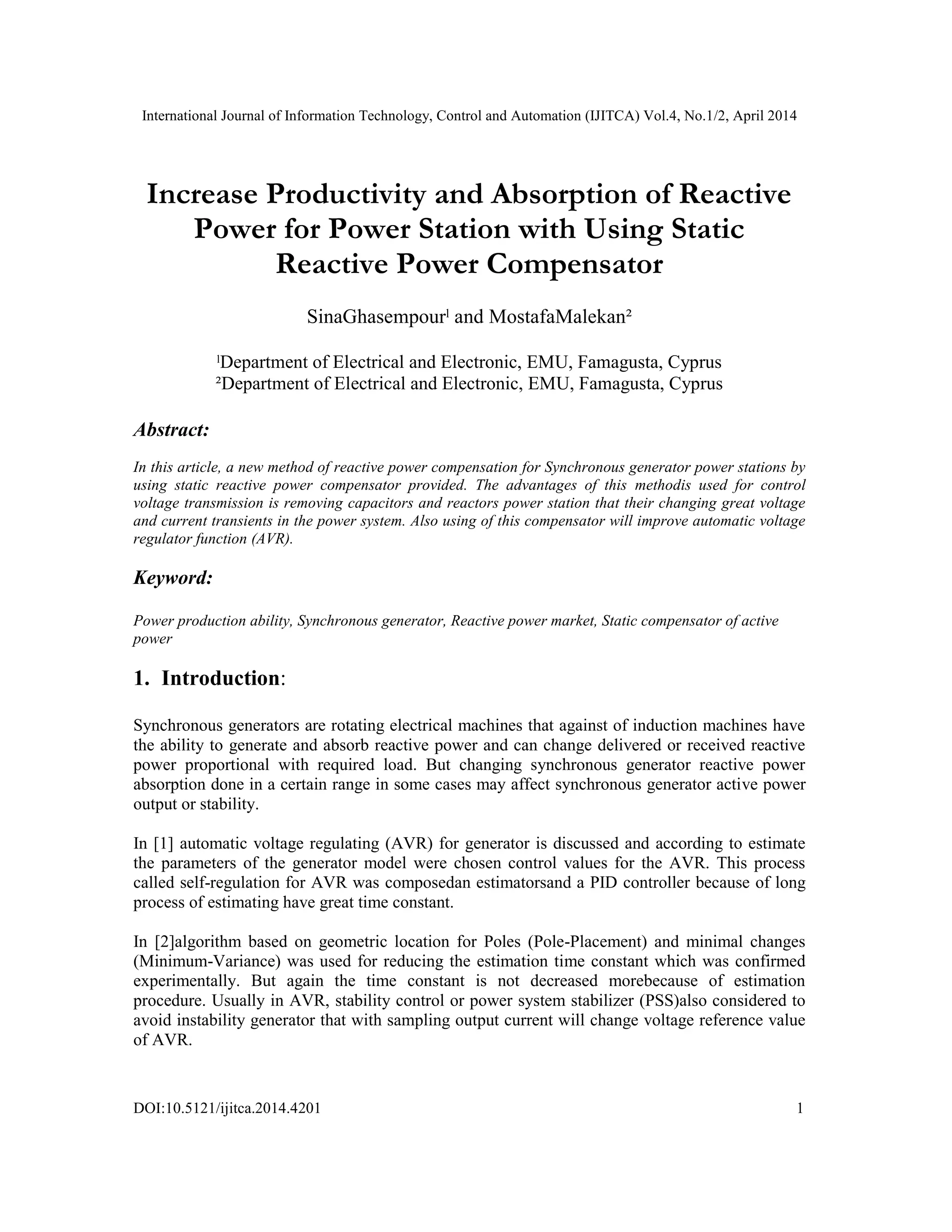Increase Productivity And Absorption Of Reactive Power For Power