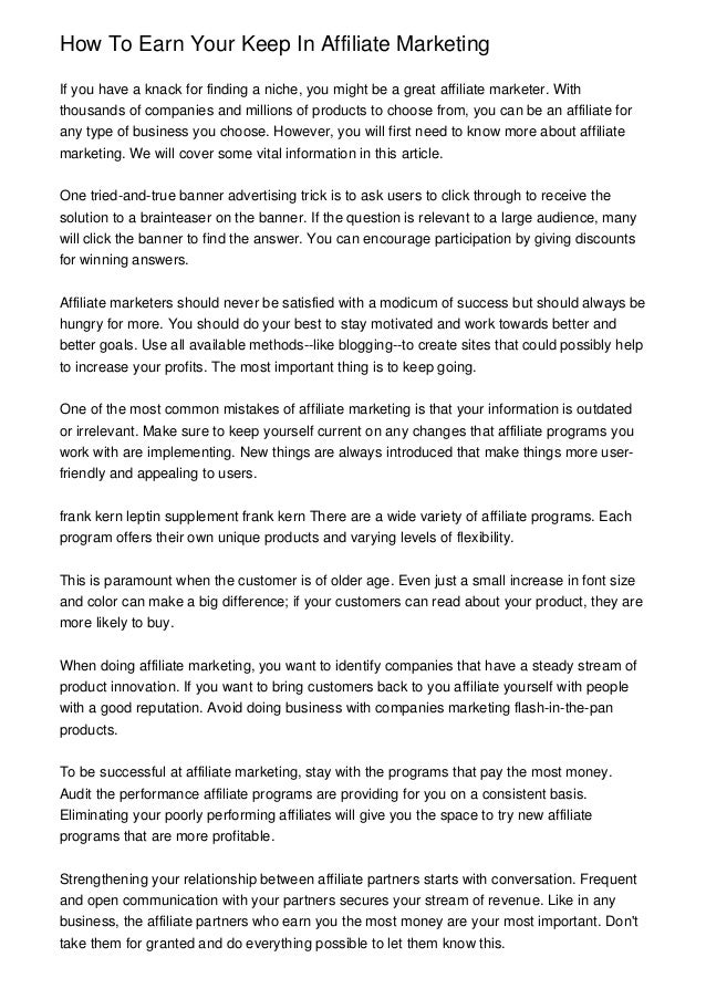 How To Earn Your Keep In Affiliate Marketing