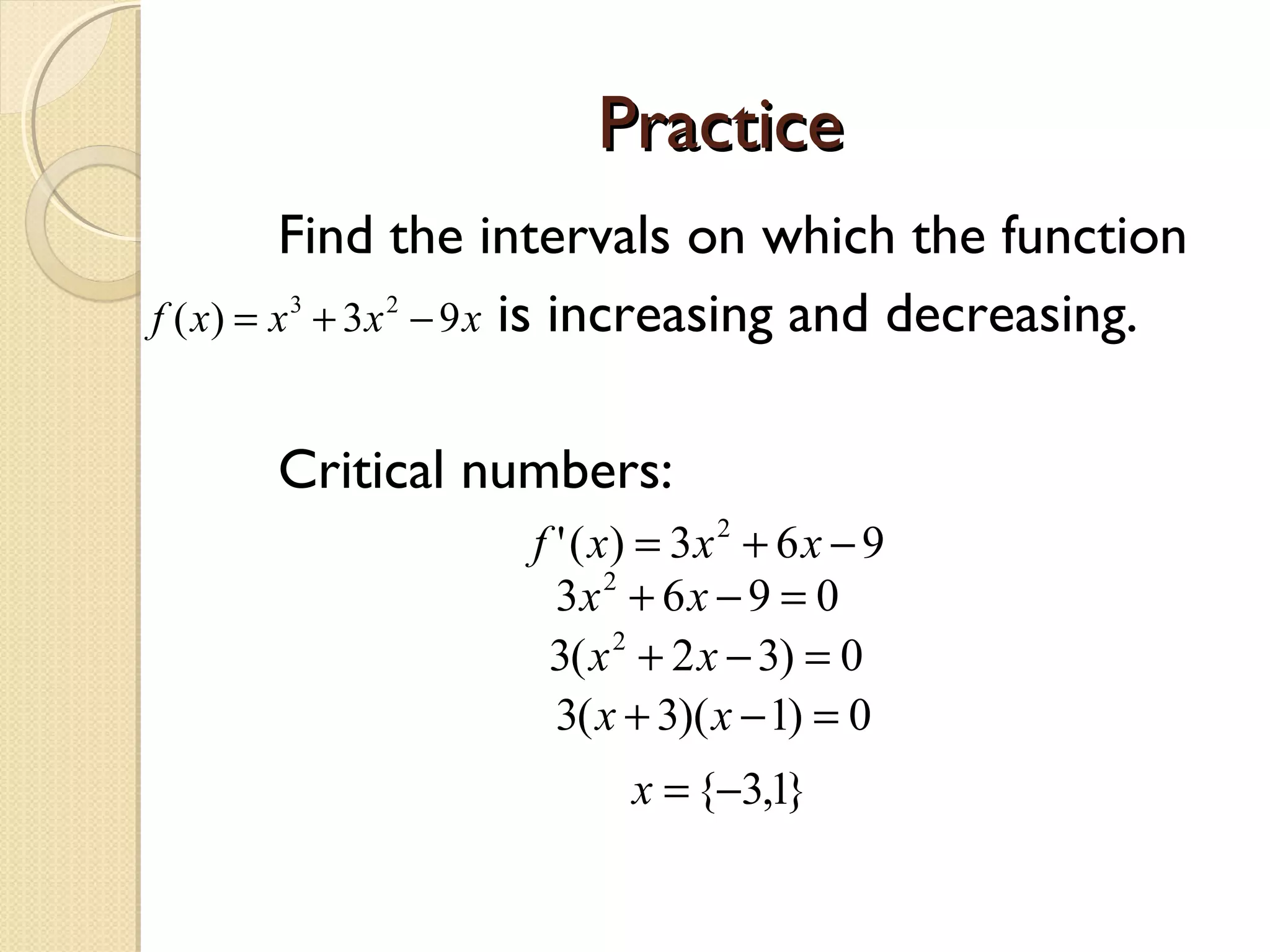 Increasing and decreasing functions ap calc sec 3.3 | PPT