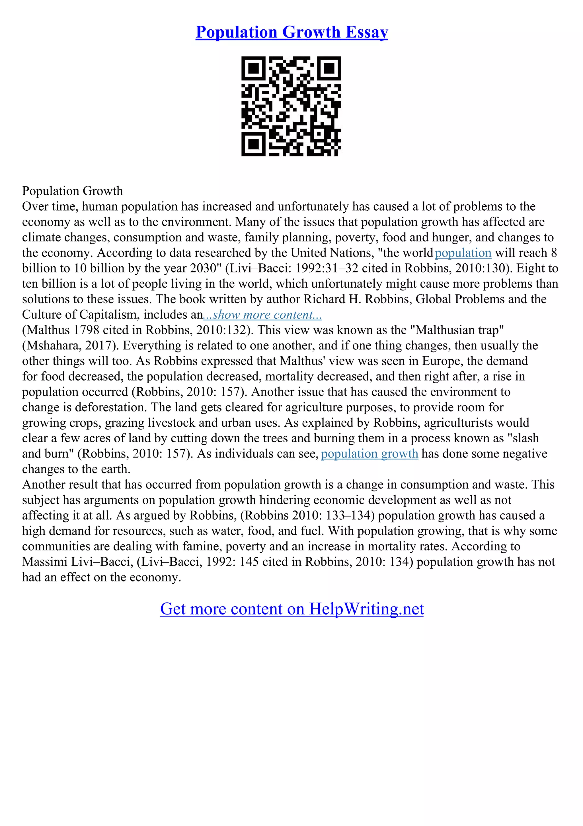 Increasing Population Essay | PDF