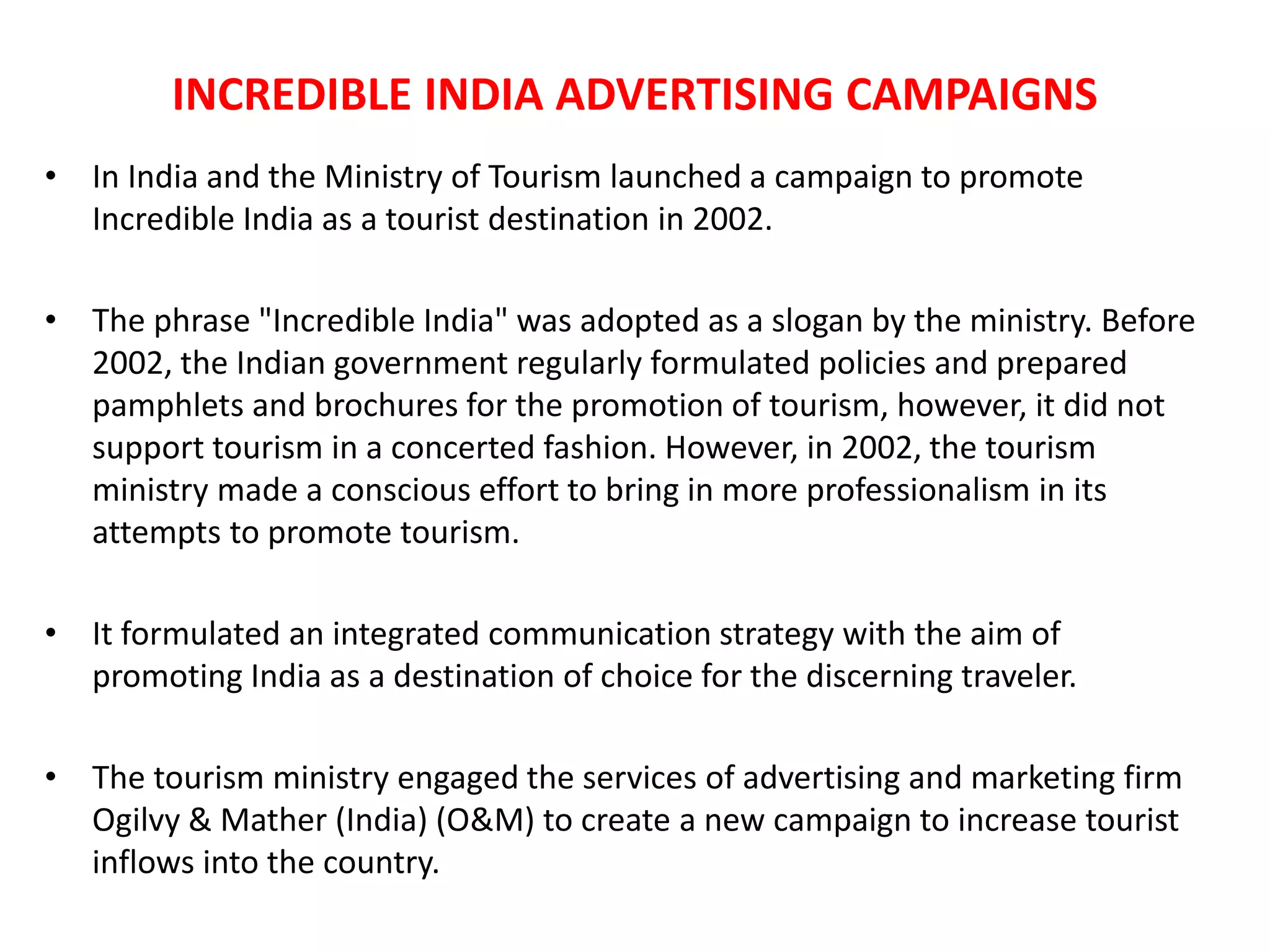 Incredible india campaign in marketing context | PPT