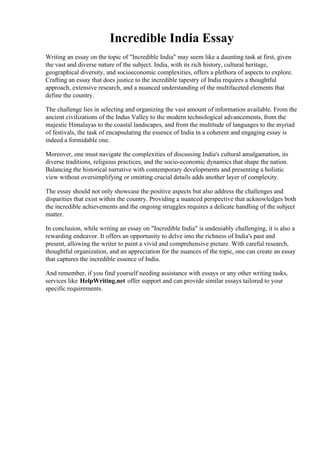 Incredible India Essay | PDF