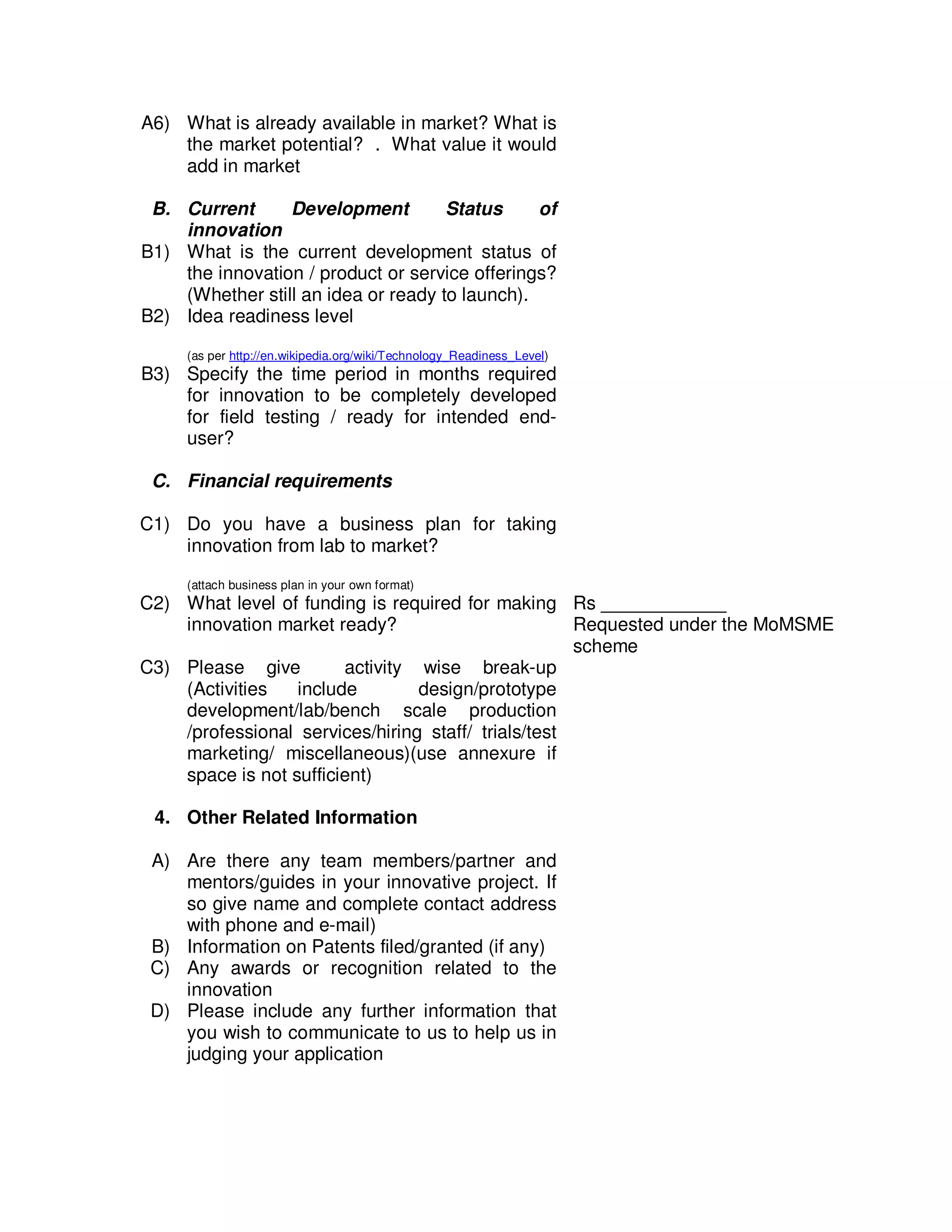 Incubatee application format | PDF