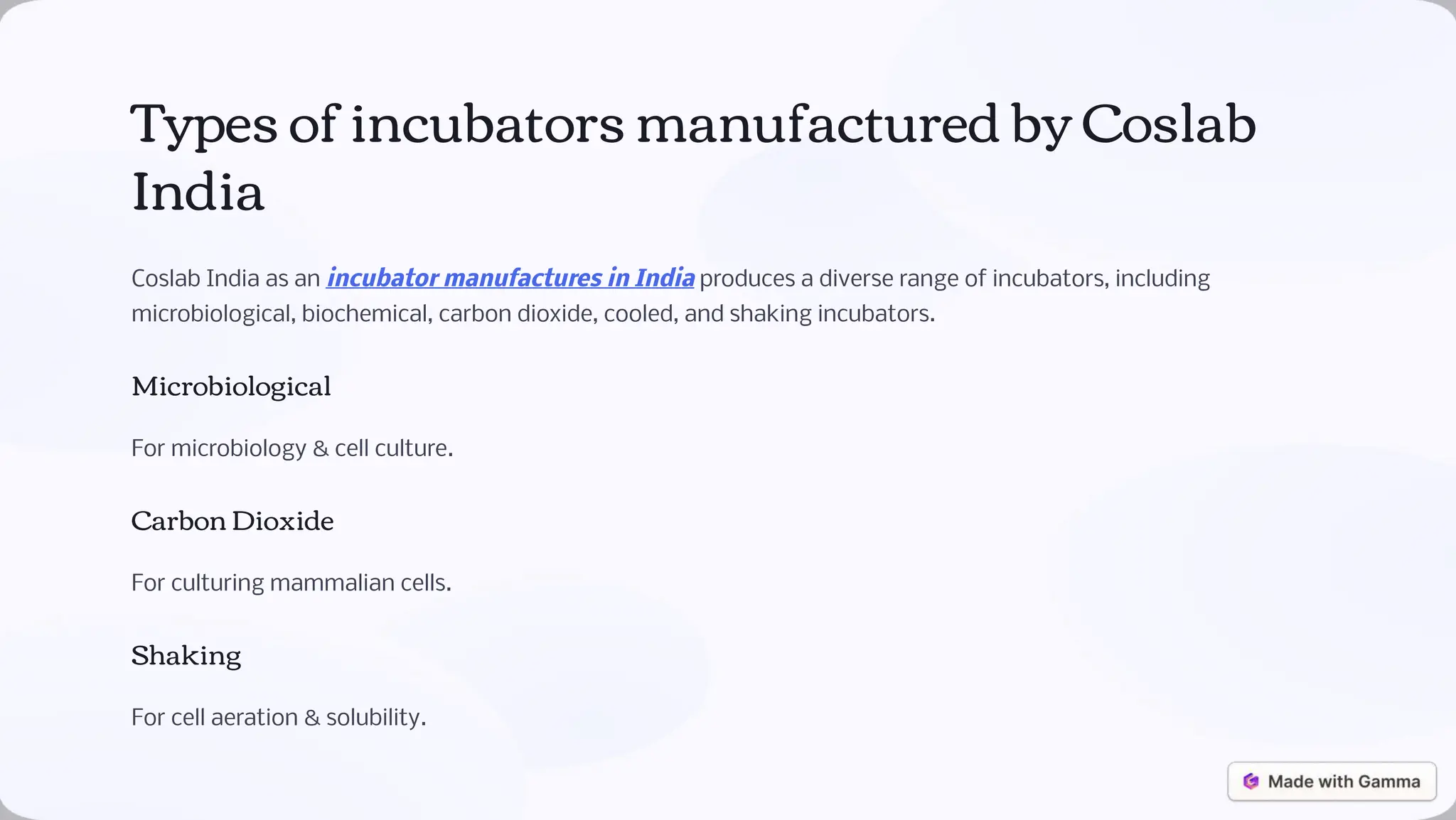 Best Incubator Manufacturers in India | Coslab | PPT