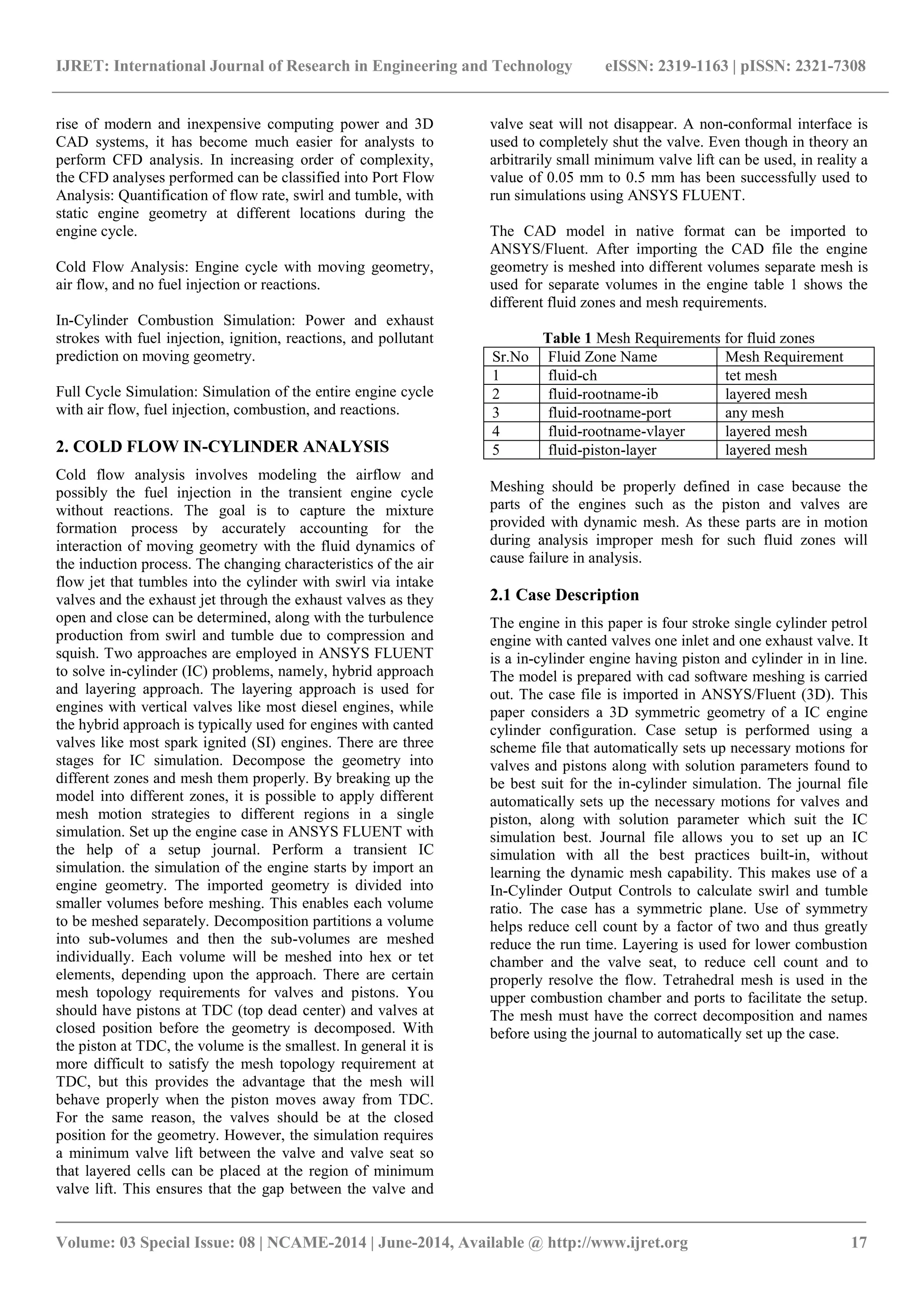 In cylinder cold flow cfd simulation of ic engine using hybrid approach ...