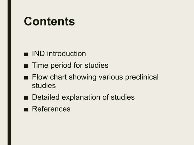 List of studies needed for IND submission | PPTX