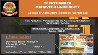 RAWE Industrial Visit Agriculture Report - Shasyendra Yadav | PPT