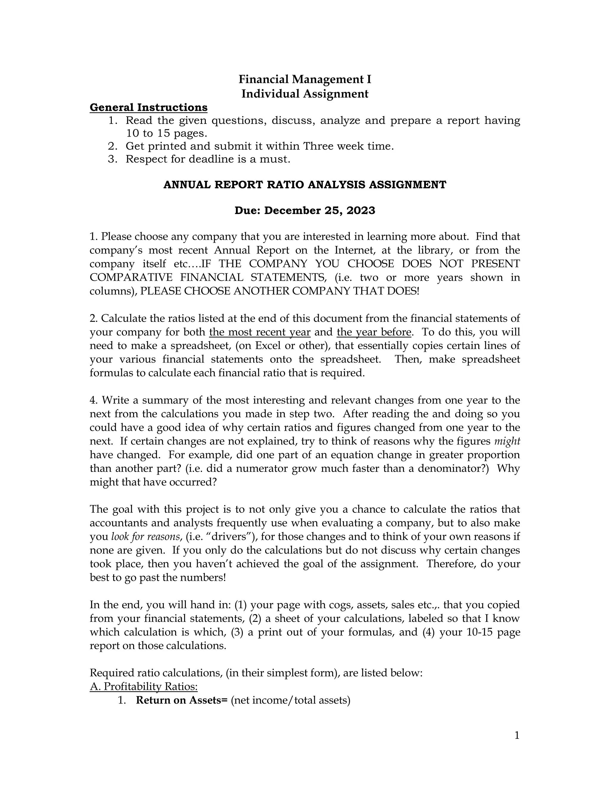 Annual report analysis ration assignment | DOCX