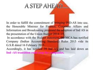 First time adoption of IND-AS in the financial statements of the ...
