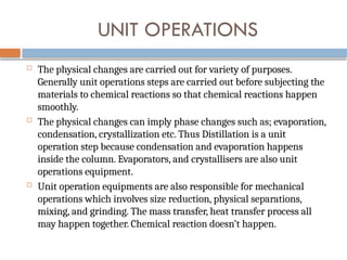 industrial Chemistry introduction to elementary unit operations | PPT