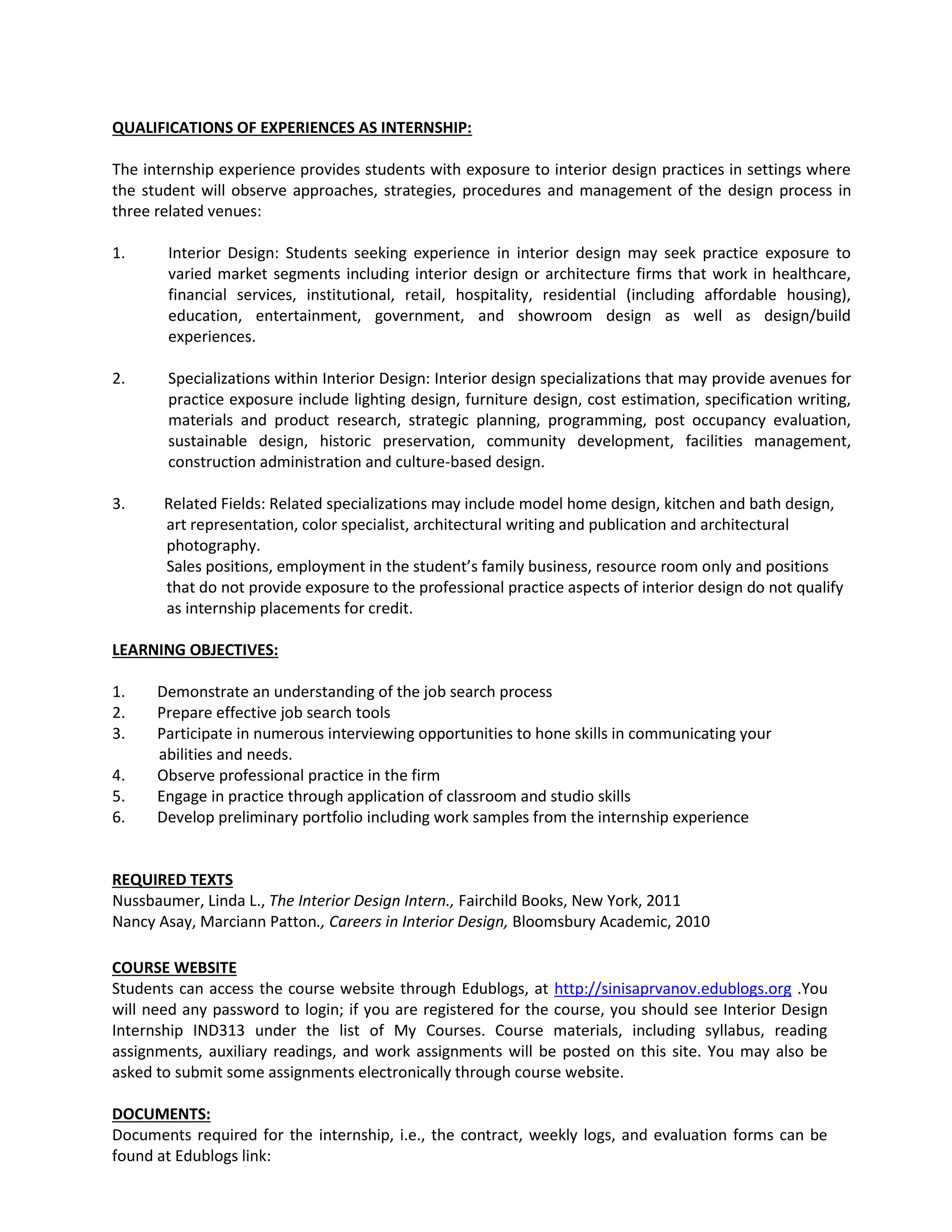 IND313 Interior Design Internship, Course File | PDF