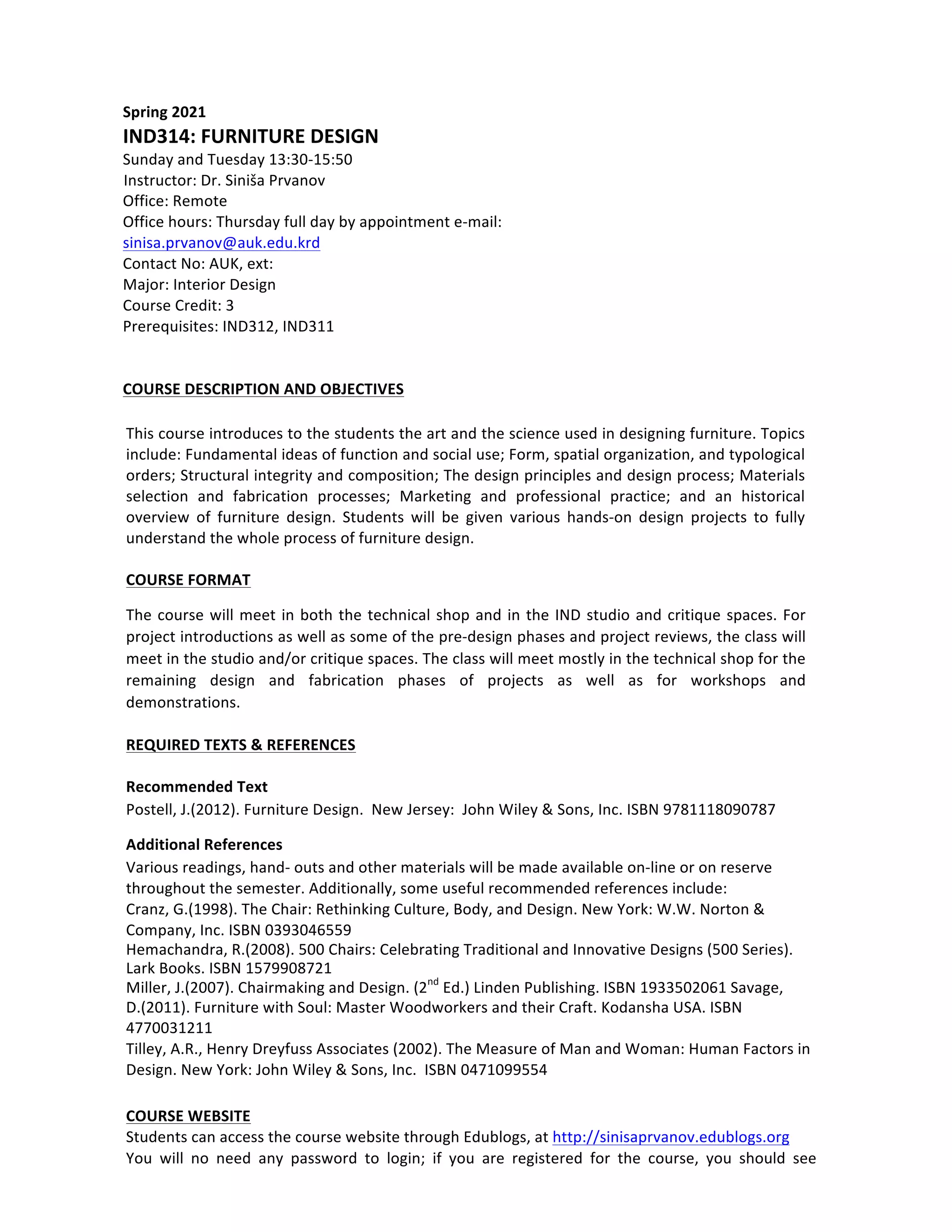 IND314 Furniture Design Course File Spring 2021 | PDF