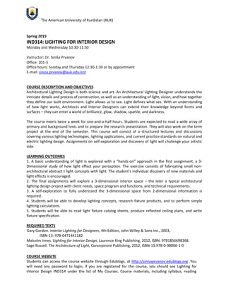 IND314 Lighting for interior design, Course File | PDF