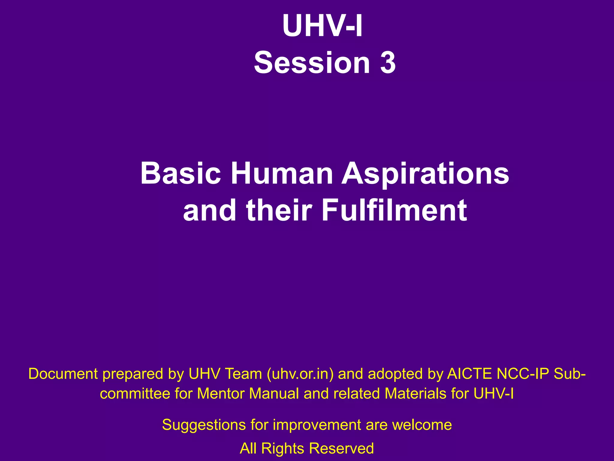 Ind 3 Basic Human Aspirations _ their Fulfilment v1.ppt