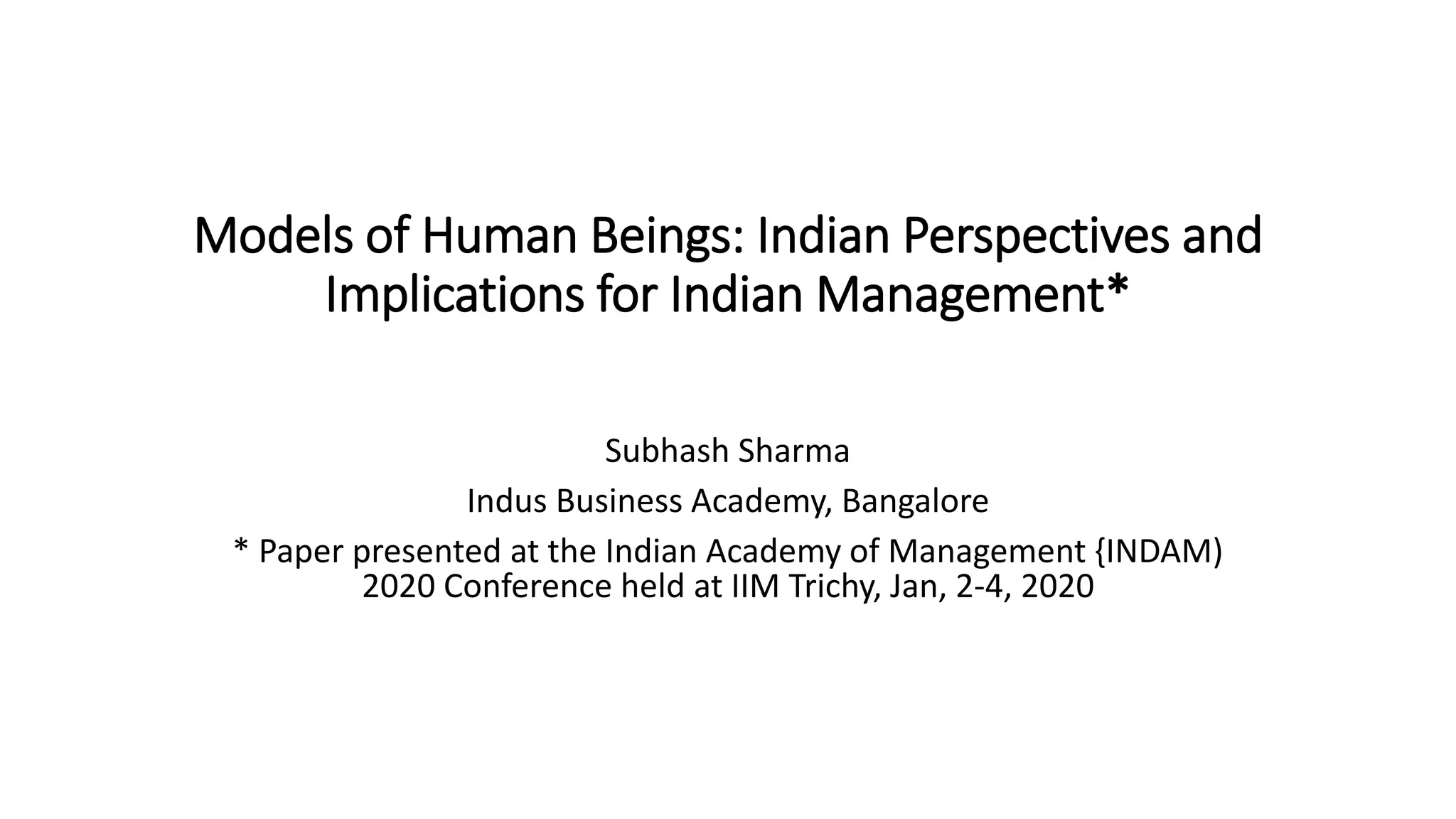 Models of Human Beings: Indian Perspectives and Implications for Indian ...