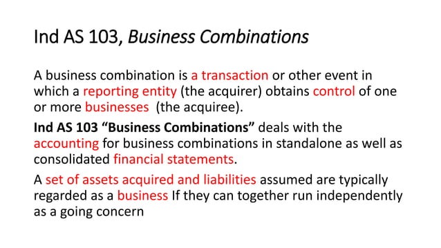 Ind ­AS 103.pptx | Mergers and Acquisitions | Business Banking & Finance