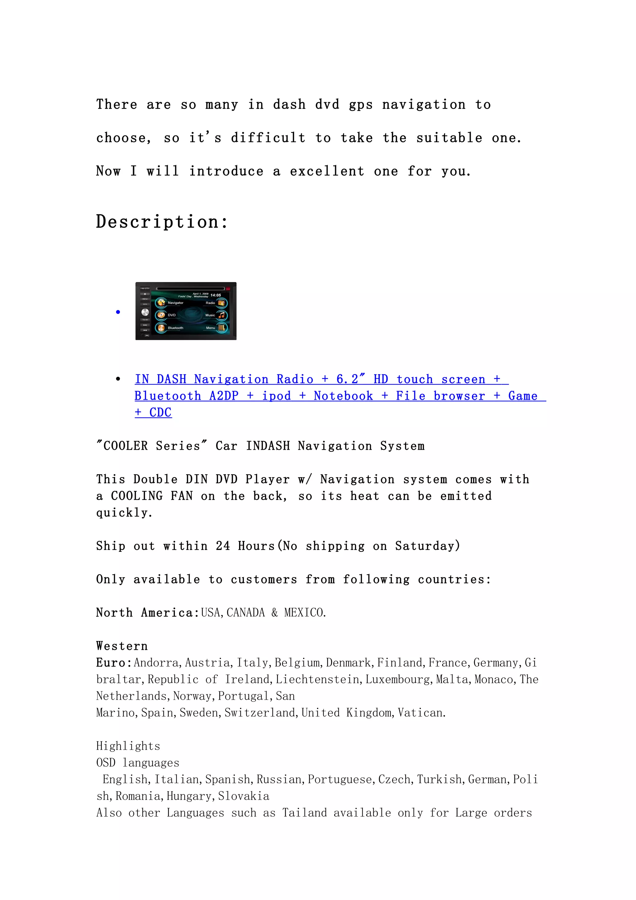 In dash dvd gps navigation system | DOC