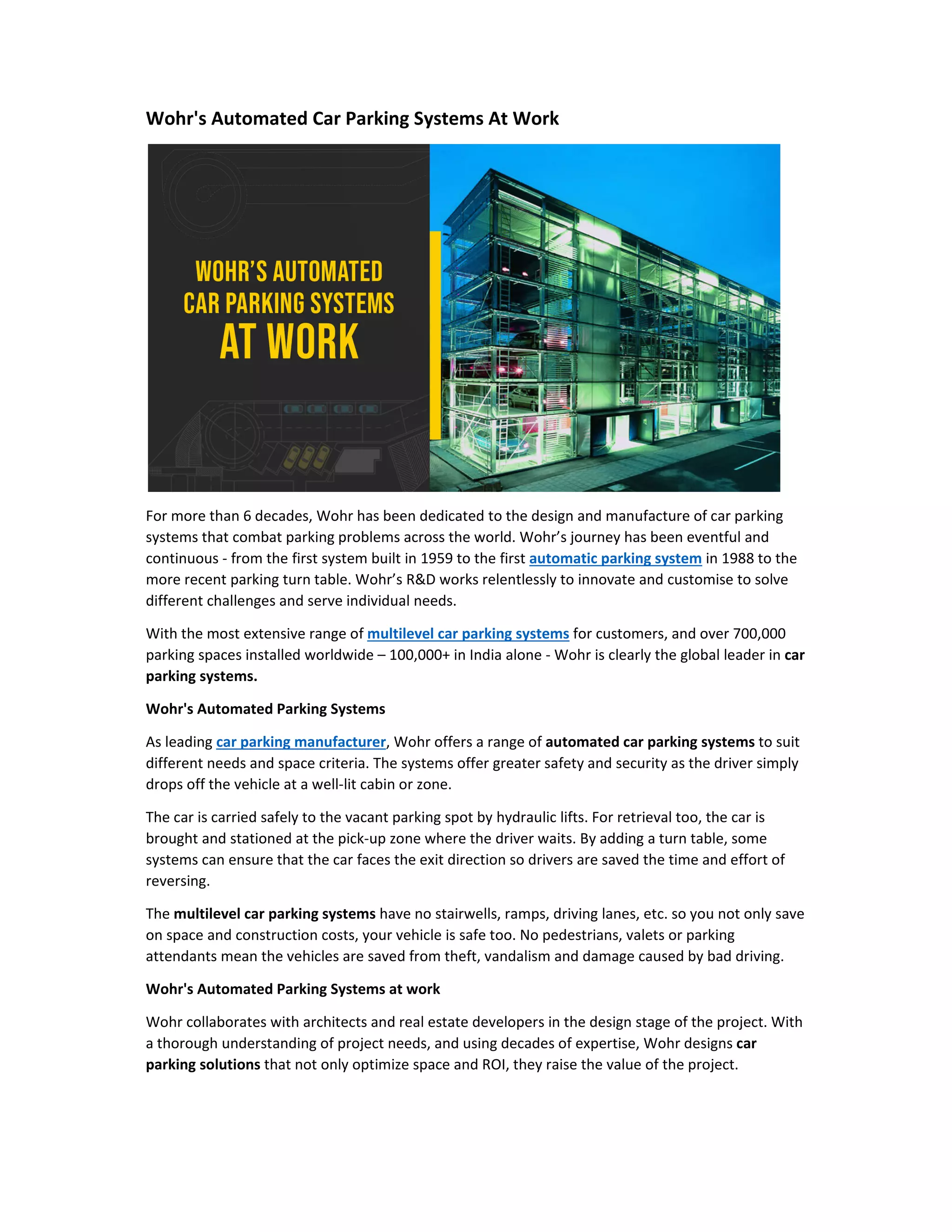 Wohr's Automated Car Parking Systems At Work | PDF