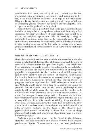 In defense of posthuman dignity. Nick Bostrom (2005). | PDF