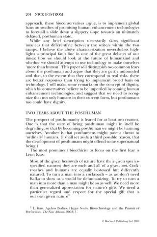 In defense of posthuman dignity. Nick Bostrom (2005). | PDF | Genetics | Science