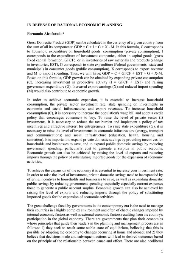 In defense of rational economic planning | PDF