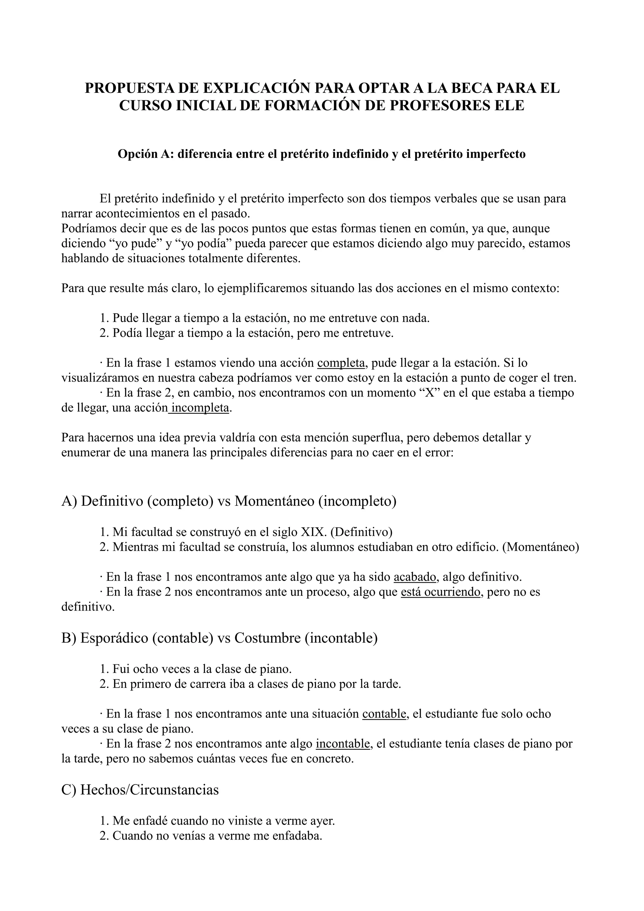 Indefinido vs imperfecto | PDF